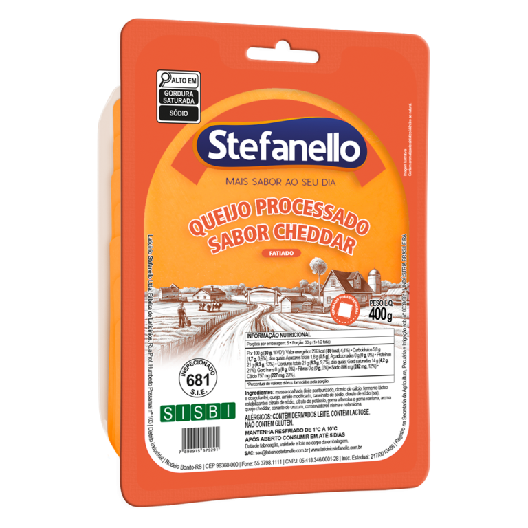 Queijo processado tipo Cheddar fatiado 400g – Laticínio Stefanello